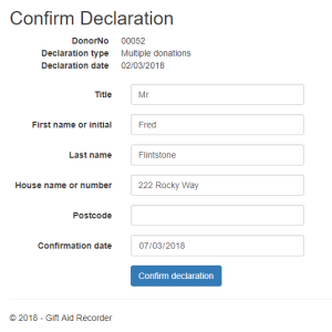 Confirming Verbal Gift Aid Declarations – Gift Aid Recorder Support.