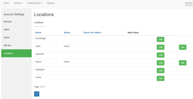 Account Settings – Gift Aid Recorder Support.